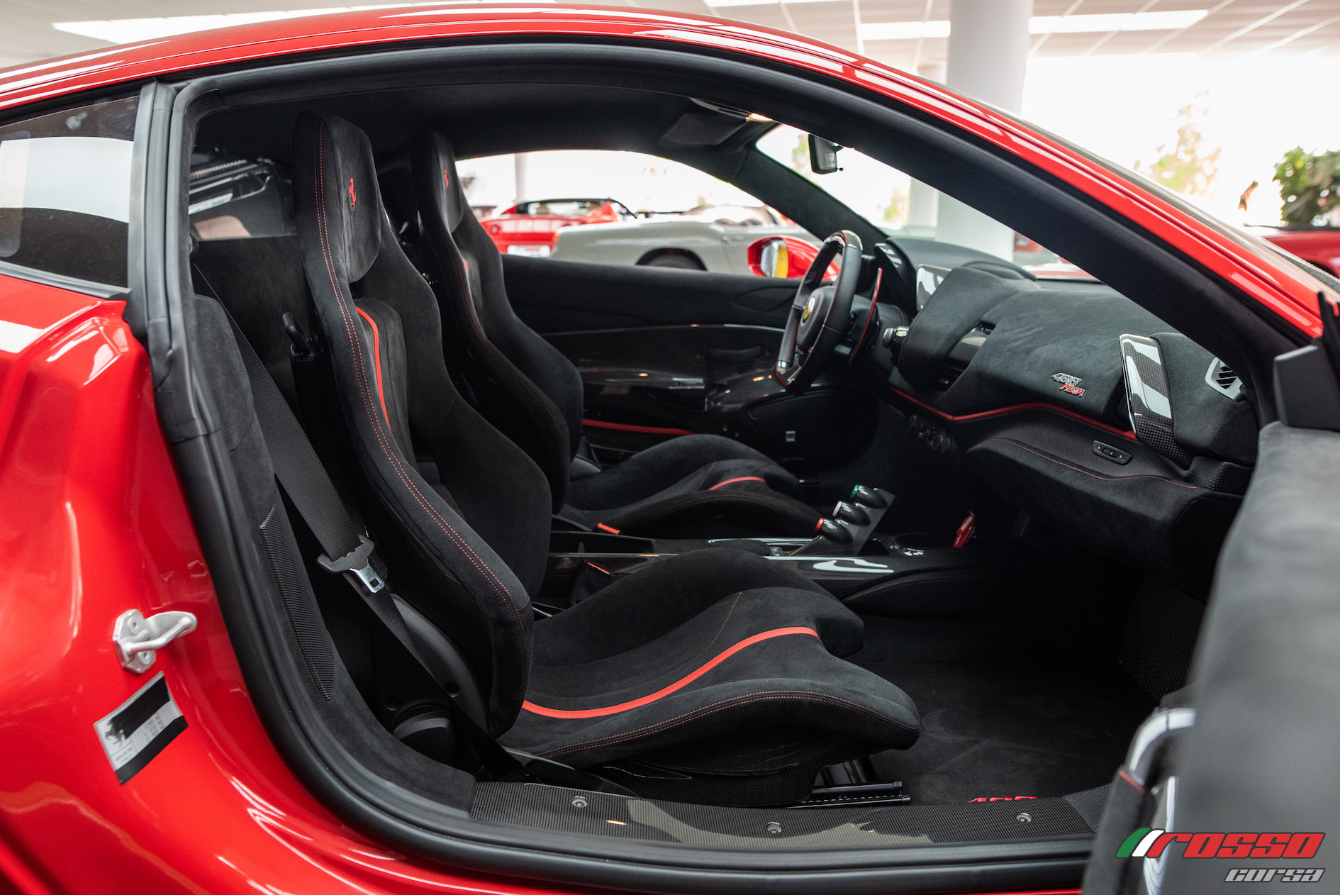 Black Alcantara interior Ferrari 488 Pista - Rosso Corsa