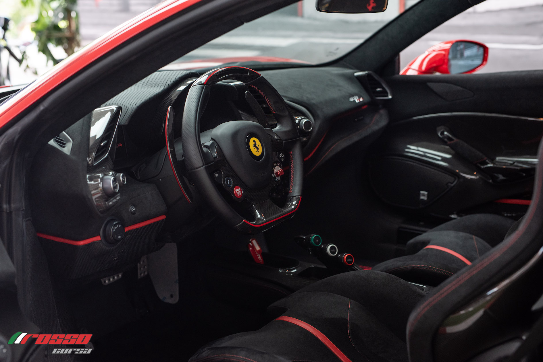 Black Alcantara interior Ferrari 488 Pista - Rosso Corsa