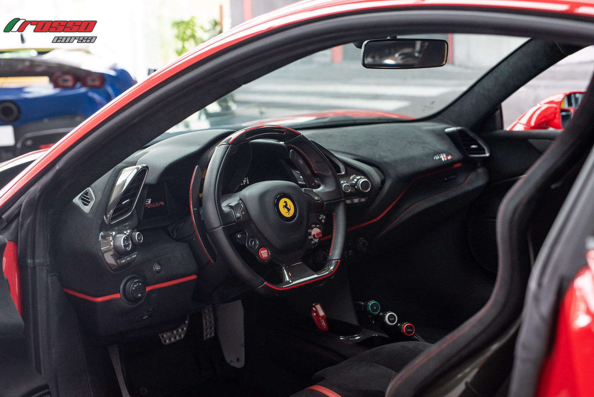 Black Alcantara interior Ferrari 488 Pista - Rosso Corsa