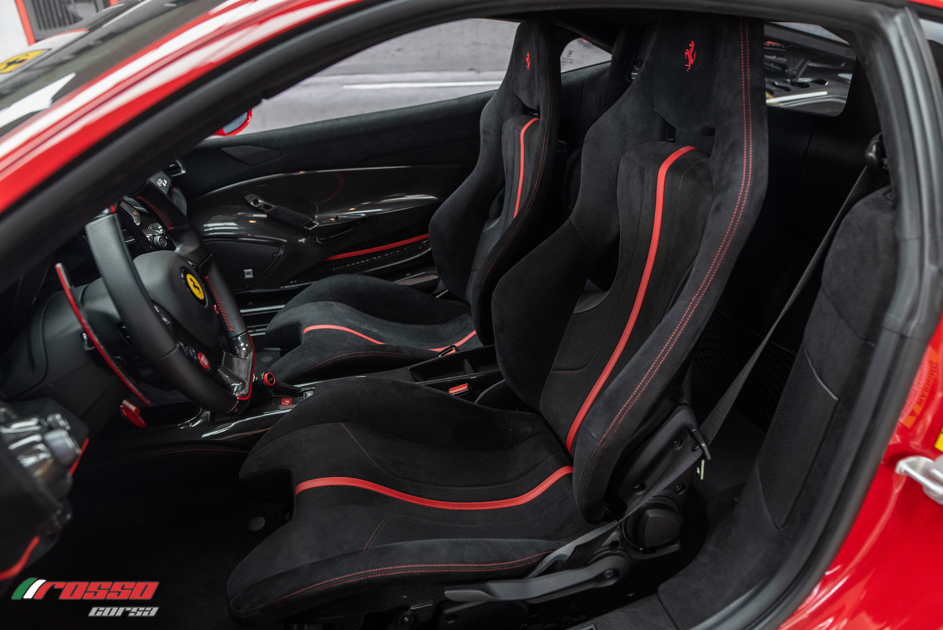 Black Alcantara interior Ferrari 488 Pista - Rosso Corsa
