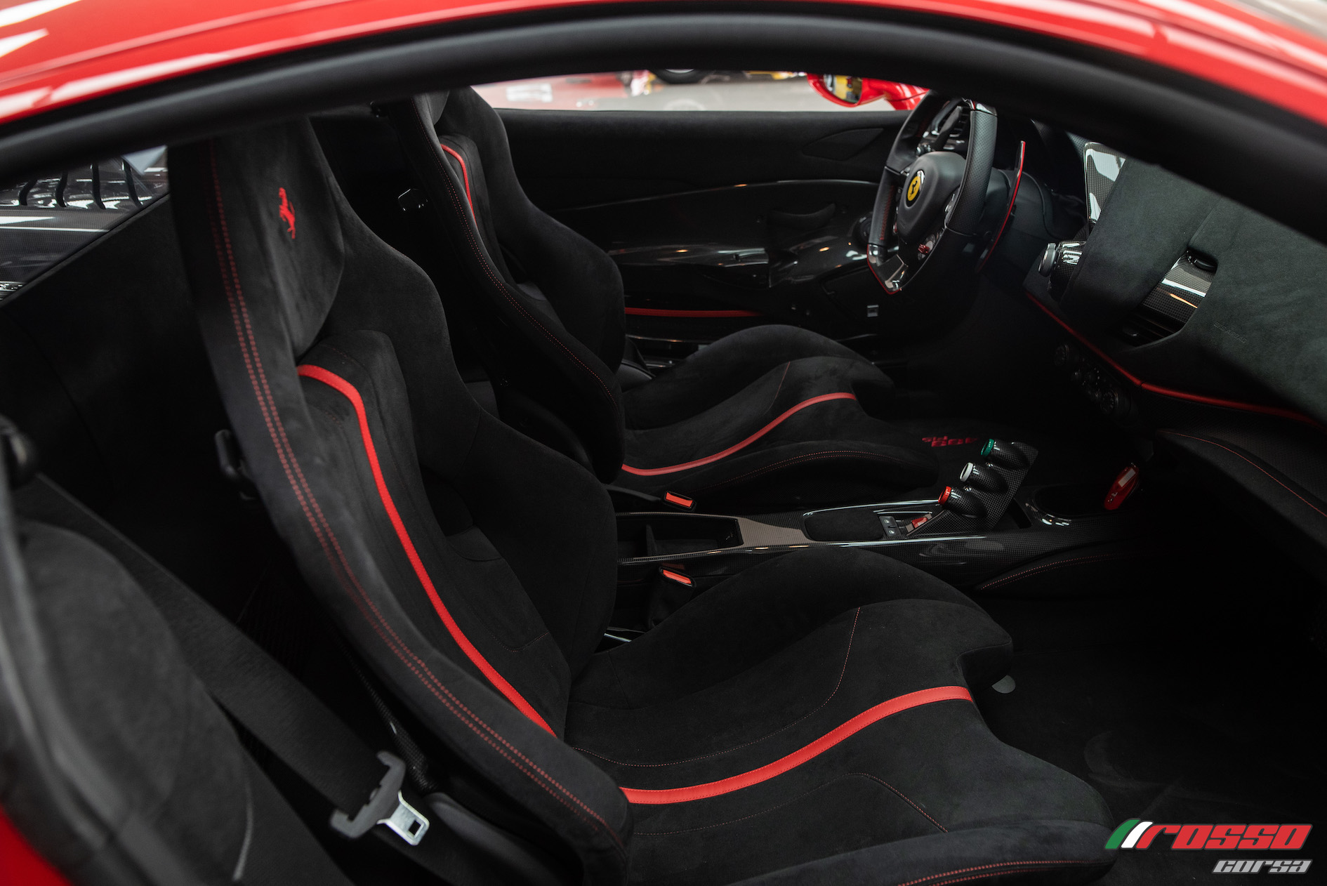 Black Alcantara interior Ferrari 488 Pista - Rosso Corsa